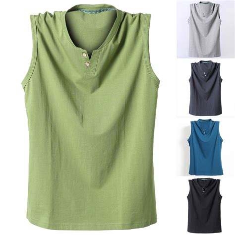 Dodadawanj Mens Solid Tank Top Sleeveless V Neck Button Up Tank Tops