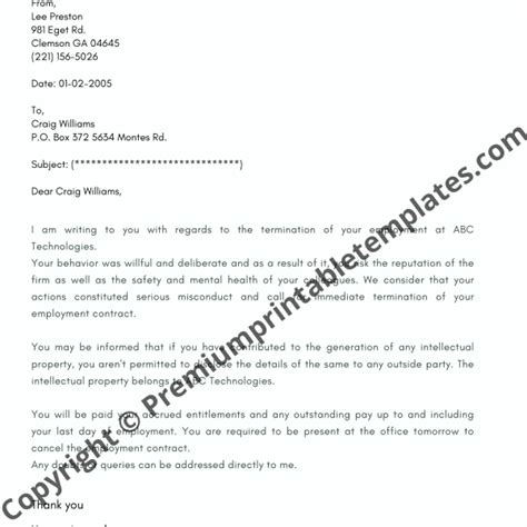 Termination Letter Archives Premium Printable Templates