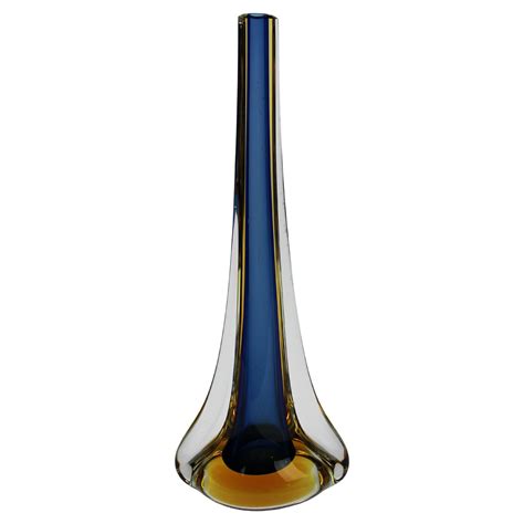 Flavio Poli Vase Murano Seguso Yellow Blue Glass Italy 1970s For Sale