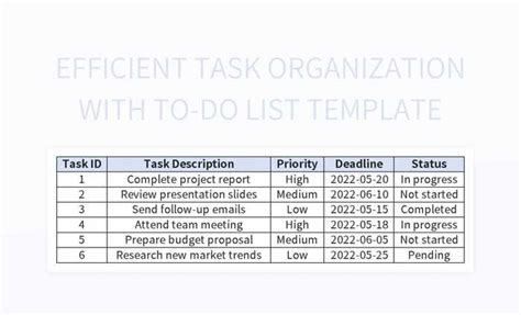 Efficient Task Organization With To Do List Template Excel Template Free Download Pikbest