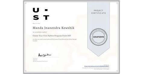 Manda Jnanendra Kowshik On Linkedin Completion Certificate For Create Your First Python Program