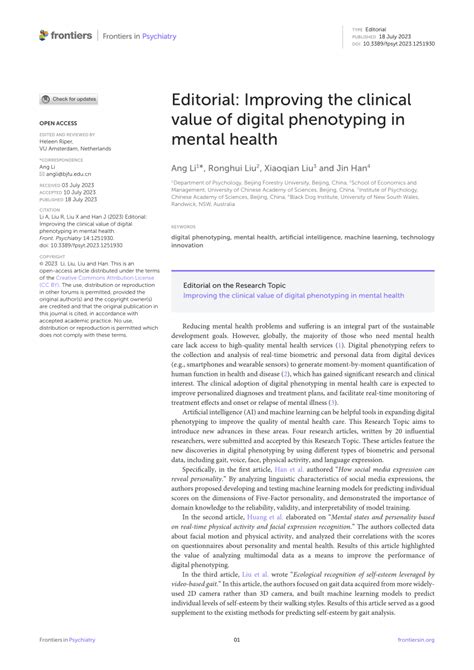 Pdf Editorial Improving The Clinical Value Of Digital Phenotyping In
