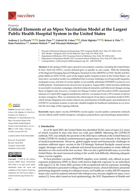 Pdf Critical Elements Of An Mpox Vaccination Model At The Largest