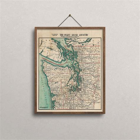 Vintage Map Puget Sound Art Map Vintage Map Print Old Map Old Map