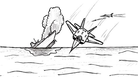 How To Draw A Battleship Vs Fighter Jet War Scene Drawing YouTube