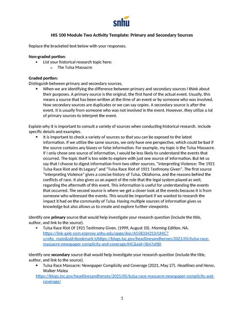 Module Two Activity Sources Template His 100 Module Two Activity Template Primary And