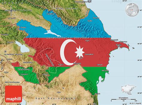 Flag Map Of Azerbaijan Satellite Outside