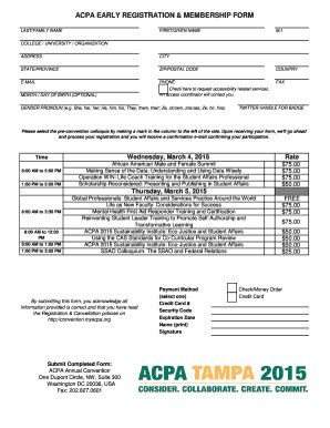 Fillable Online Convention Myacpa ACPA EARLY REGISTRATION MEMBERSHIP