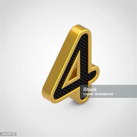 황금 번호 4 검은 탄소 섬유 얼굴 텍스처와 흰색 배경에 고립 0명에 대한 스톡 사진 및 기타 이미지 0명 3차원 형태 검은색 Istock