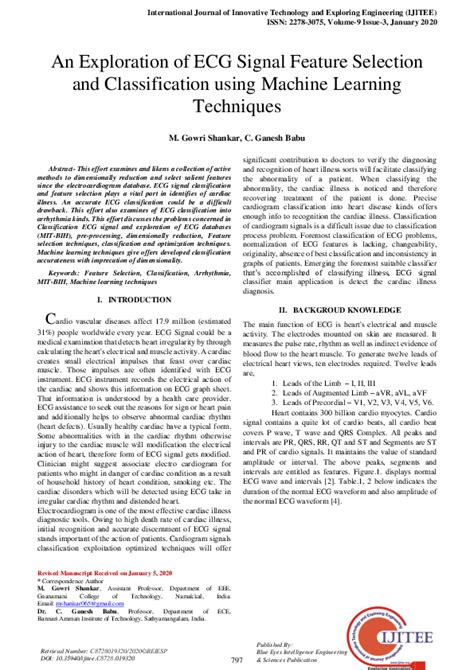 Pdf An Exploration Of Ecg Signal Feature Selection And Classification