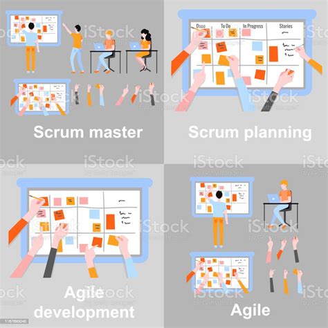 Vector Flat Agile Scrum Kanban Methodology Meeting Stock Illustration