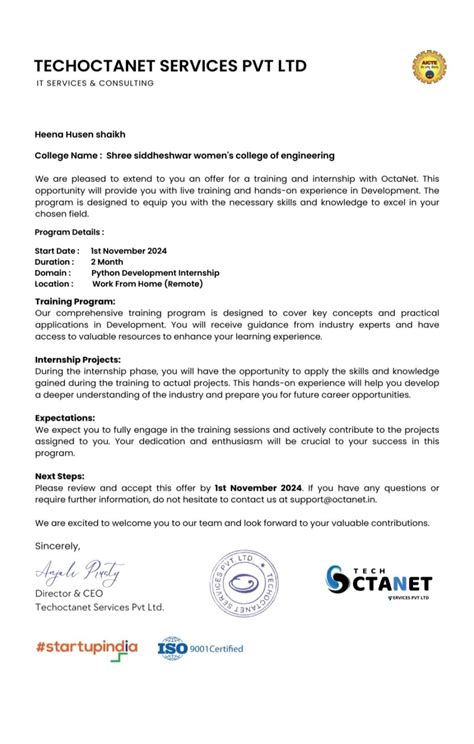 Heena Shaikh On Linkedin Octanet Pythondevelopment Internship Techoctanet Programming