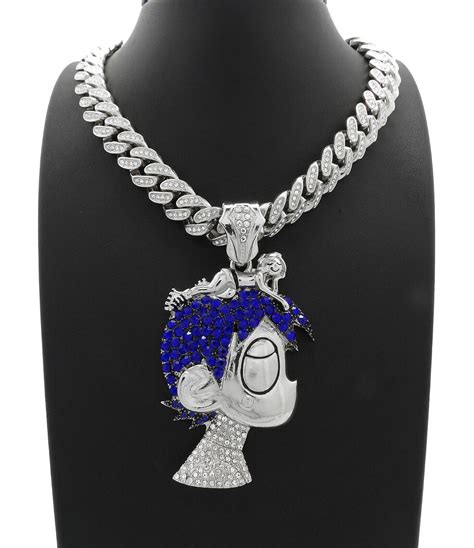 Lil Uzi Vert Cuban Link Silver Chain Pendant Diamond Necklace Cartoon