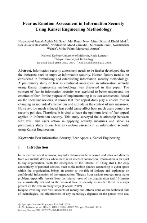 pdf fear as emotion assessment in information security using kansei