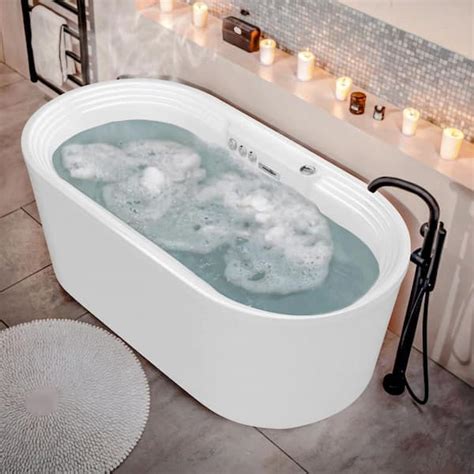 Anzzi 67 In X 32 In Flat Bottom Stone Resin Freestanding 92 Gallon