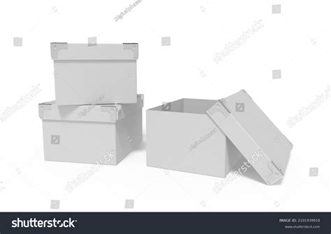 Rectangular Storage Boxes White Blank 3dillustration Stock Illustration