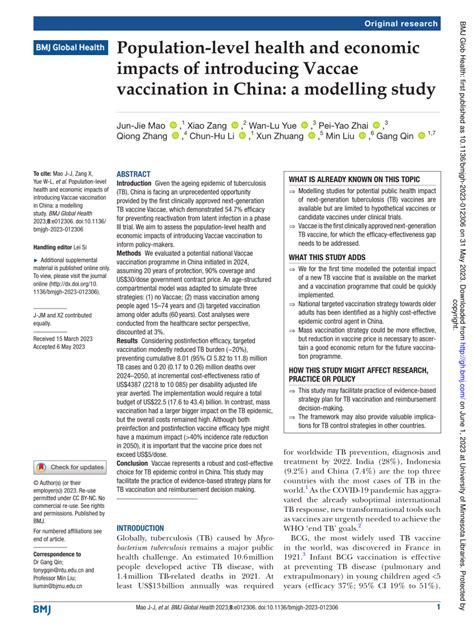 PDF Population Level Health And Economic Impacts Of Introducing