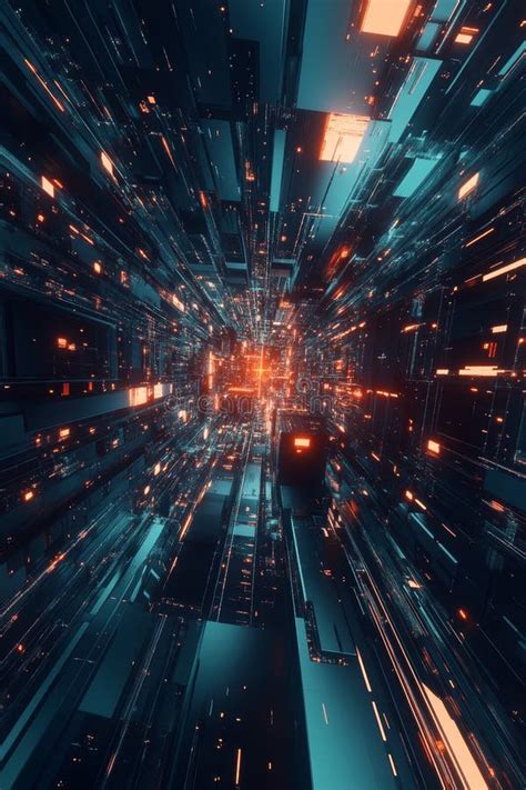 Abstract Data Connection Visualization With Dynamic Light Effects And 3d Perspective Stock