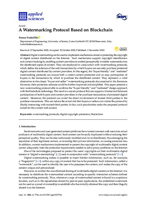 Pdf A Watermarking Protocol Based On Blockchain Franco Frattolillo