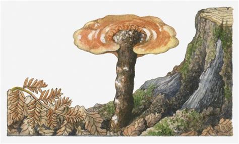 Print Of Illustration Of Ganoderma Lucidum Reishi Mushroom Growing