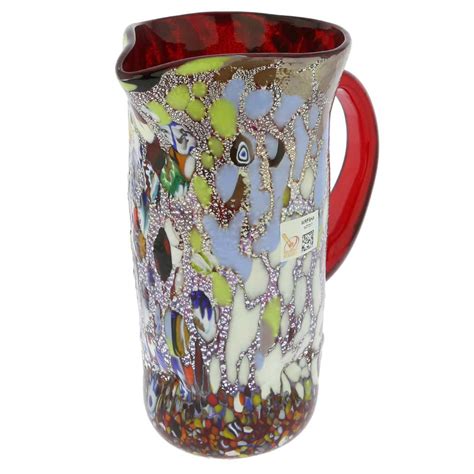 Murano Glass Vases Murano Millefiori Art Glass Carafe Silver Red