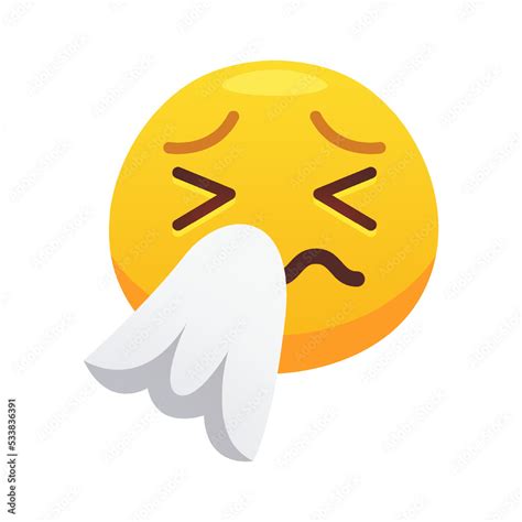 Emoji Face Blows His Nose In A Handkerchief Flat Icon For Web Design