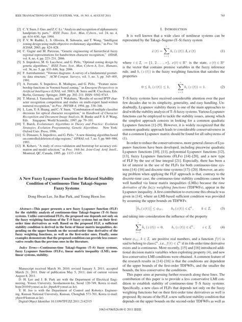 Pdf A New Fuzzy Lyapunov Function For Relaxed Stability Condition Of