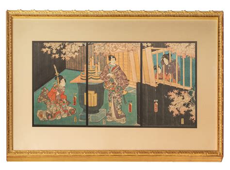 Lot Triptych Of Japanese Woodblock Prints Format Oban By Toyokuni