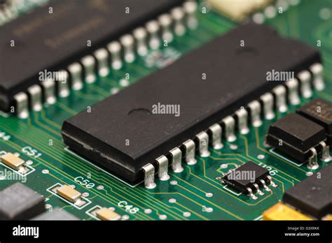 printed circuit board with ics chip capacitors and chip resistors