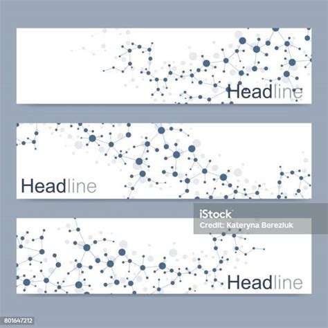 現代向量橫幅的科學設置dna 分子的結構與連接的線和點科學向量背景醫療 技術化學設計向量圖形及更多neuron Schema圖片
