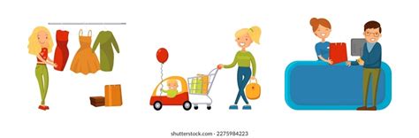 People Characters Shopping Making Purchase Mall Stock Vector Royalty