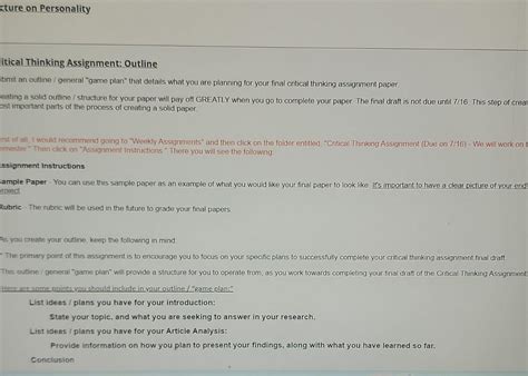 Solved Cture On Personality Itical Thinking Assignment Chegg Com