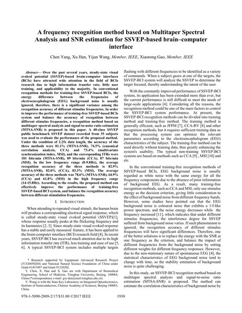 Pdf A Frequency Recognition Method Based On Multitaper Spectral