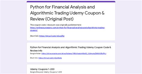 Python For Financial Analysis And Algorithmic Trading Udemy Coupon Review Original Post