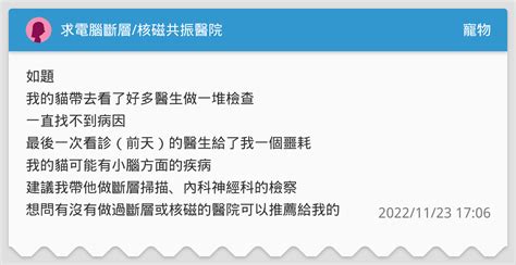 求電腦斷層 核磁共振醫院 寵物板 Dcard