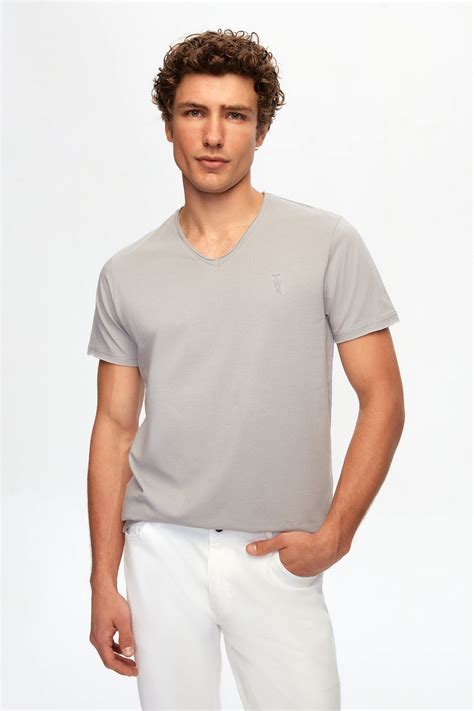 Twn Slim Fit Gri Düz Örgü Pamuklu Logo Baskılı T Shirt 8683218252656