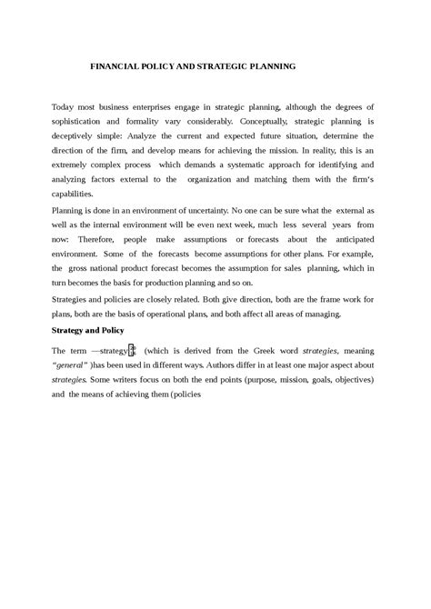 Strategic Financial Management Financial Policy And Strategic