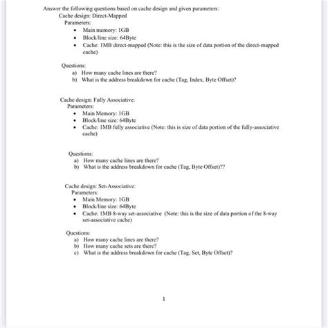 Solved Answer The Following Questions Based On Cache Des