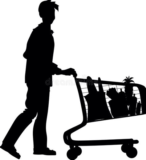 Un Joven Lleva Un Carrito De Compras En Un Supermercado Stock De