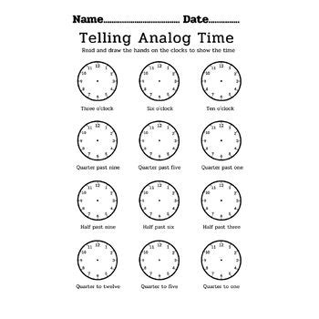 FREE Telling Analog Time By XL Learning TPT