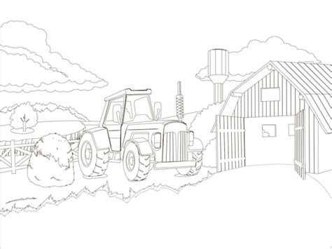 Tractor En La Granja Para Colorear Vector Libro Vector Premium