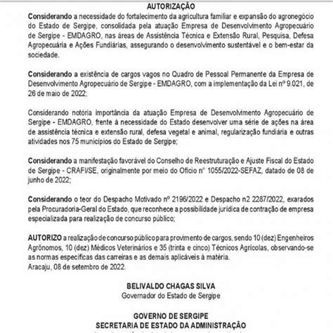 Concurso Emdagro Se 2022 é Autorizado Para 55 Vagas