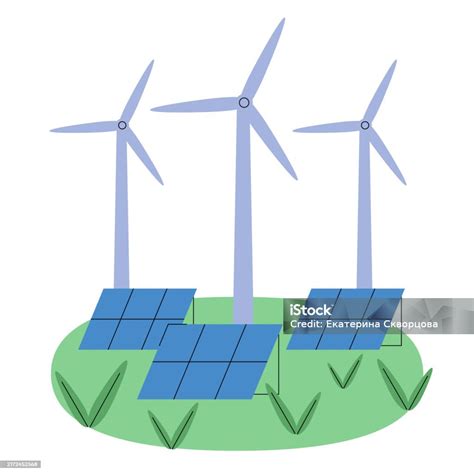 풍력 터빈 및 태양 전지판 친환경 지속 가능한 재생 에너지 개념 대체 전기를 사용하는 녹색 전기 발전소 지속 가능성 개념 풍차 태양 전지 패널 그림 0명에 대한 스톡 벡터