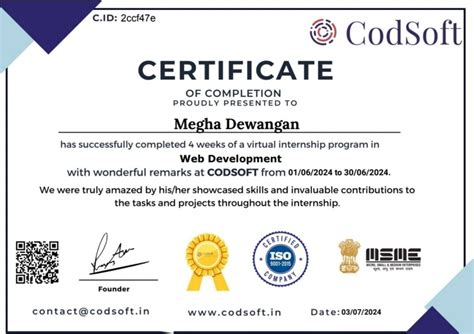 Megha Dewangan On Linkedin Codsoft Internship Careergrowth