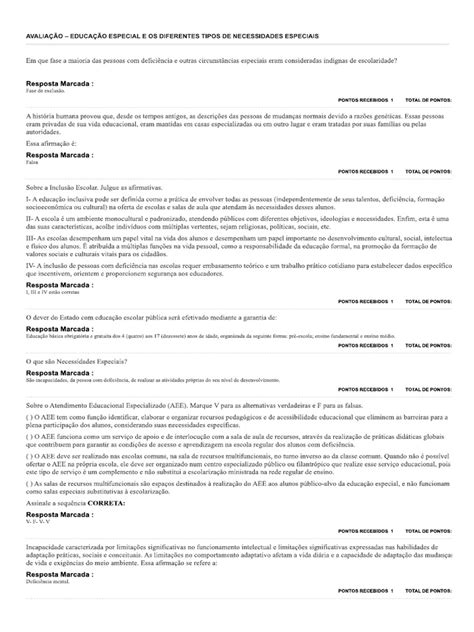 2 EducaÇÃo Especial E Os Diferentes Tipos De Necessidades Especiais Avaliação Nota 10 Pdf