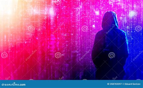Hacker Standing In Front Of Binary Code Matrix Effect Cybersecurity