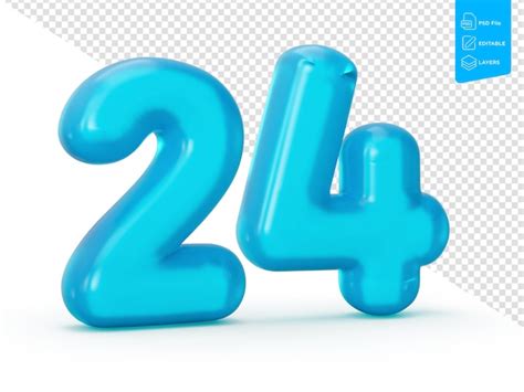 흰색 배경에 블루 젤리 숫자 24 24 어린이를 위한 젤리 다채로운 숫자 3d 그림 프리미엄 Psd 파일