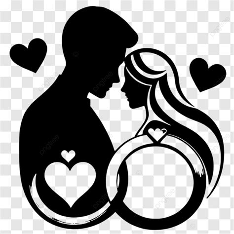 Silueta Romántica De Una Pareja Con Corazones Y Anillos Png Dibujos