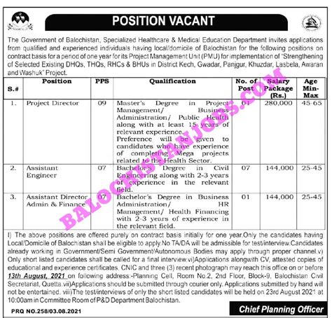 Healthcare And Medical Education Department Balochistan Jobs 2021