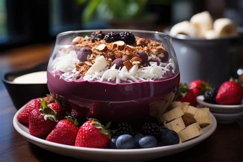 Premium Ai Image Creamy Acai With Granola And Banana Generative Ia